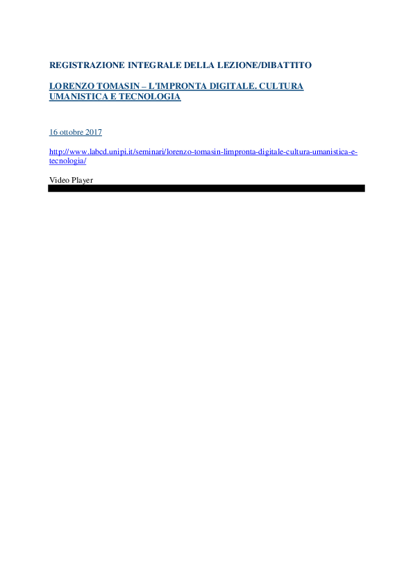 (DOC) Registrazione integrale della lezione: Cultura umanistica e ...