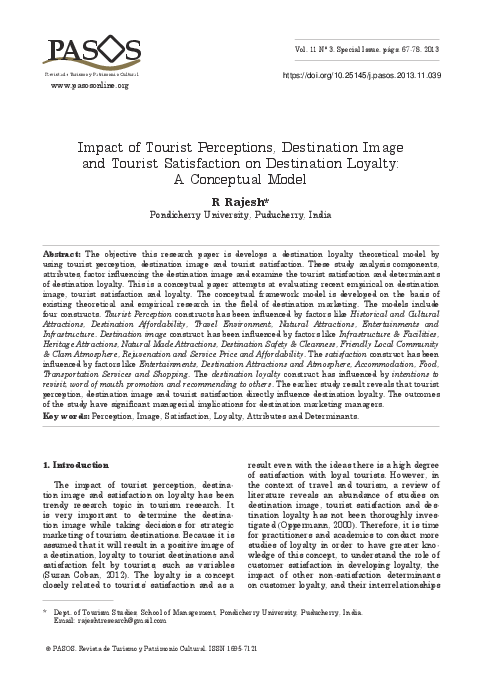 Pdf Impact Of Tourist Perceptions Destination Image And Tourist Satisfaction On Destination
