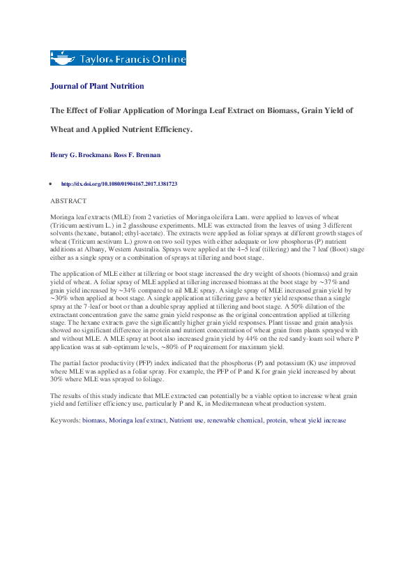 Doc Journal Of Plant Nutrition The Effect Of Foliar Application Of