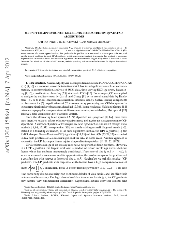 (PDF) On Fast Computation of Gradients for CANDECOMP/PARAFAC Algorithms | Anh Phan - Academia.edu