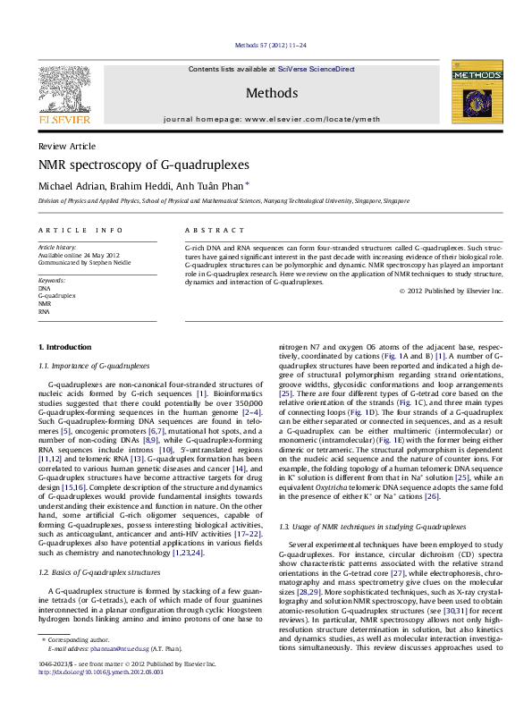(PDF) NMR spectroscopy of G-quadruplexes