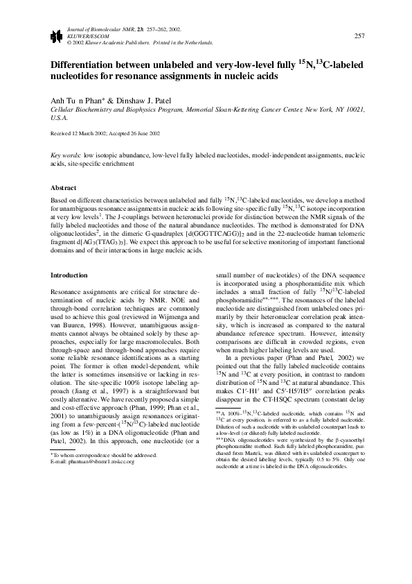 (PDF) Differentiation between unlabeled and very-low-level fully 15N,13C-labeled nucleotides for ...