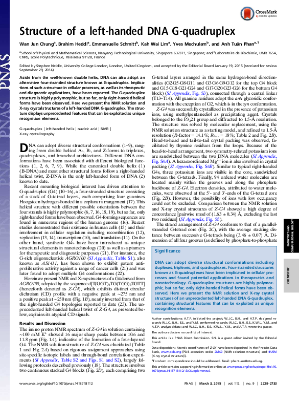 (PDF) Structure of a left-handed DNA G-quadruplex