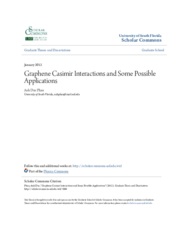Pdf Graphene Casimir Interactions And Some Possible Applications