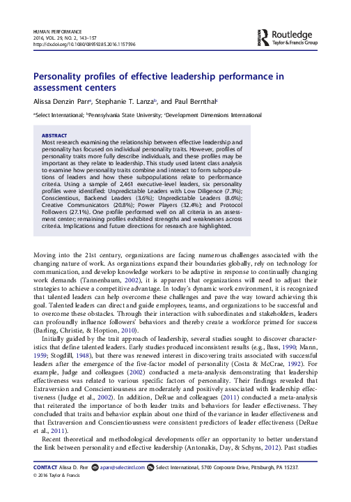 (PDF) Personality profiles of effective leadership performance in ...