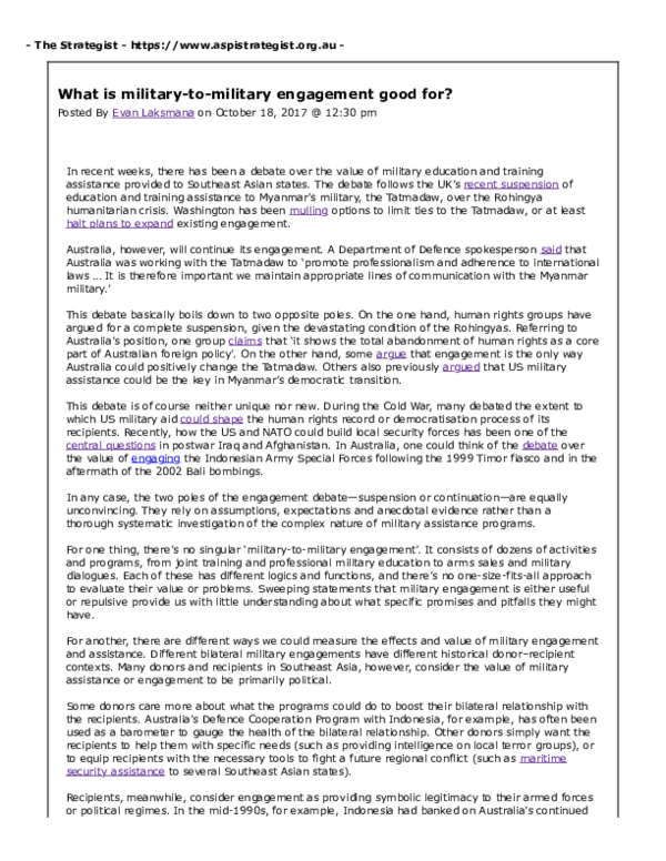 (PDF) What is military-to-military engagement good for?