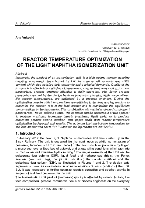 (PDF) REACTOR TEMPERATURE OPTIMIZATION OF THE LIGHT NAPHTHA ...