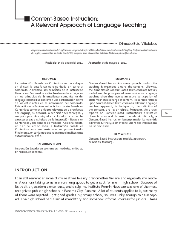 (PDF) Content-Based Instruction: A Relevant Approach of Language Teaching