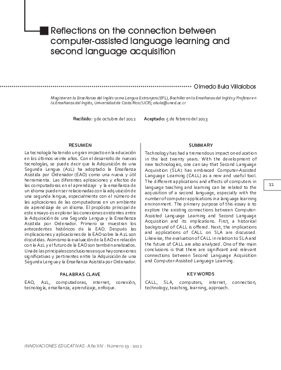 (PDF) Reflections on the connection between computer-assisted language ...