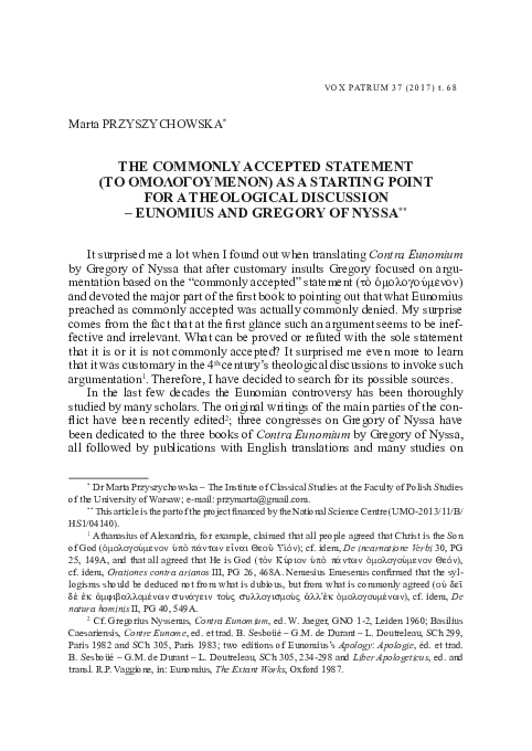 (PDF) The commonly accepted statement (τὸ ὁμολογούμενον) as a starting ...
