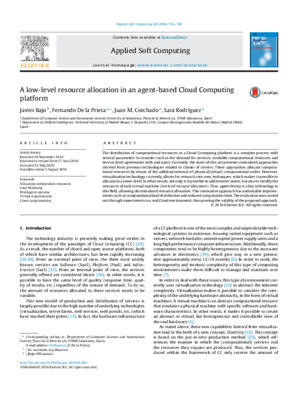 (PDF) A low-level resource allocation in an agent-based Cloud Computing platform