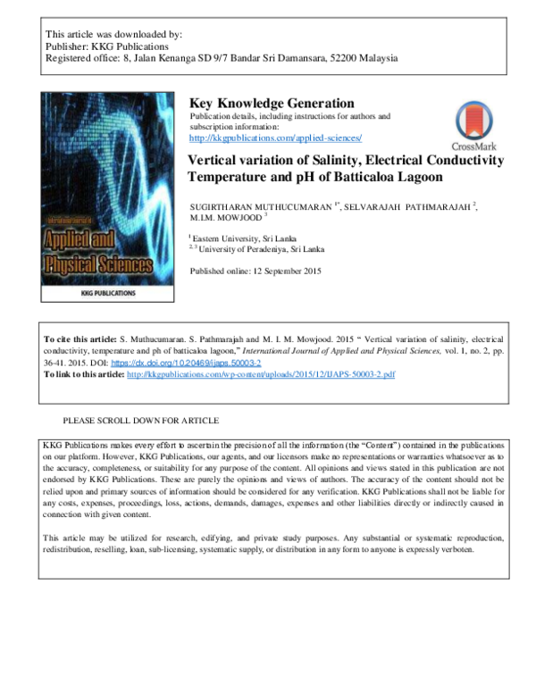 (PDF) Vertical variation of Salinity, Electrical Conductivity ...