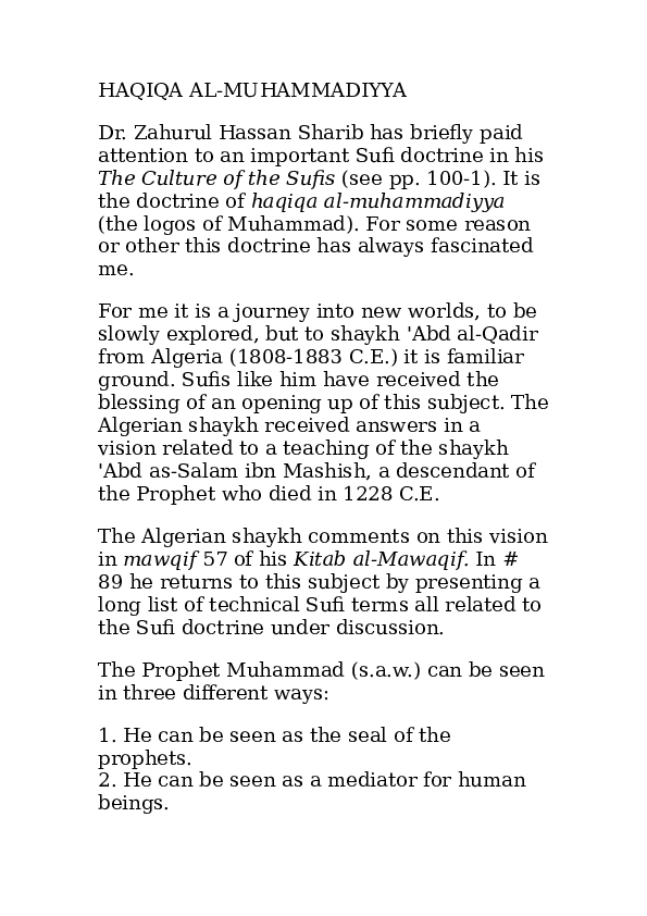 (DOC) HAQIQA AL-MUHAMMADIYYA