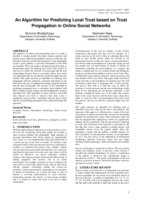 Pdf An Algorithm For Predicting Local Trust Based On Trust