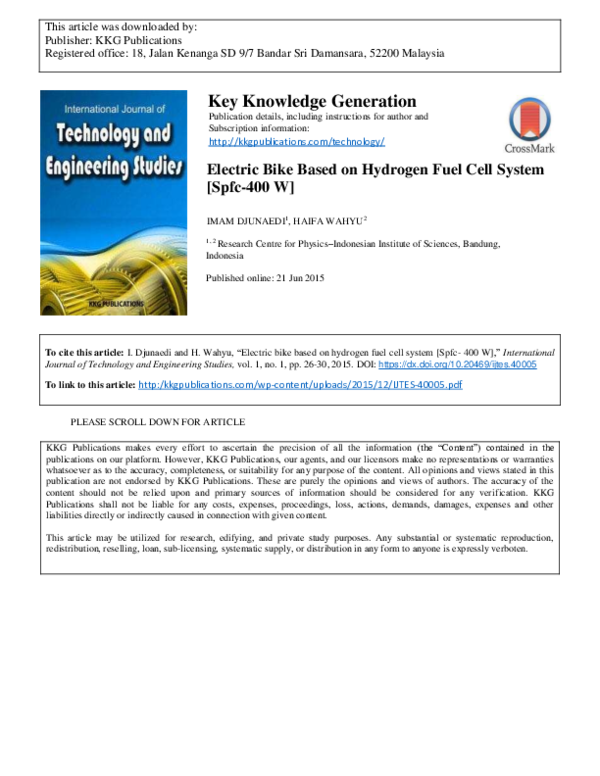 (PDF) Electric Bike Based on Hydrogen Fuel Cell System [Spfc-400 W]