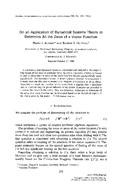 (PDF) Zeros of Vector Functions via Dynamical Systems