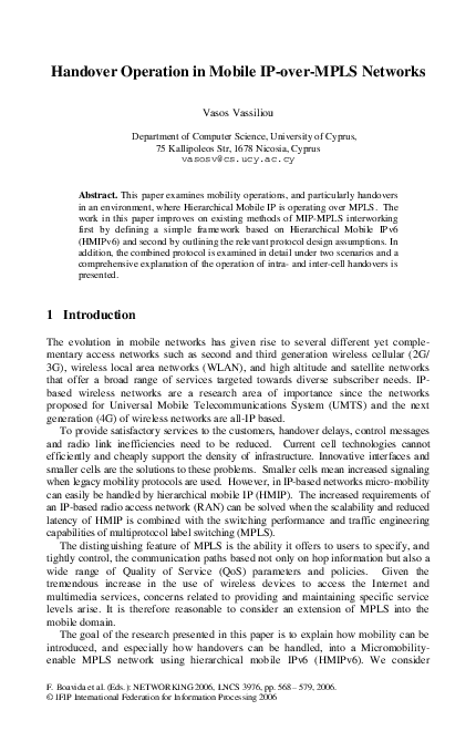 (PDF) Handover Operation in Mobile IP-over-MPLS Networks
