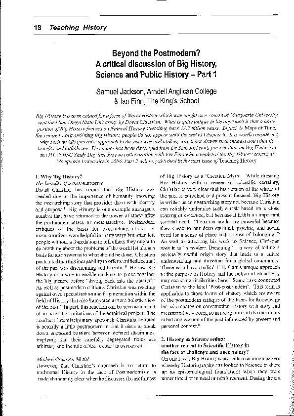 (PDF) Beyond the postmodern?: A critical discussion of big history ...