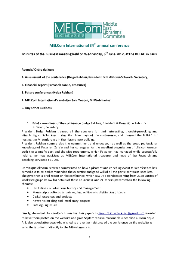 (PDF) MELCom 34th Conference Report, Paris 2012