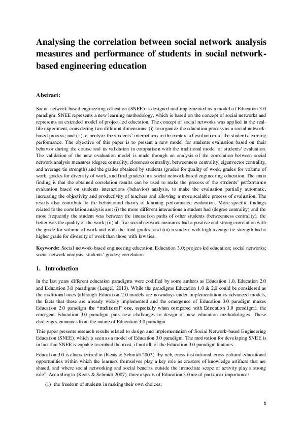 (PDF) Analysing the correlation between social network analysis ...