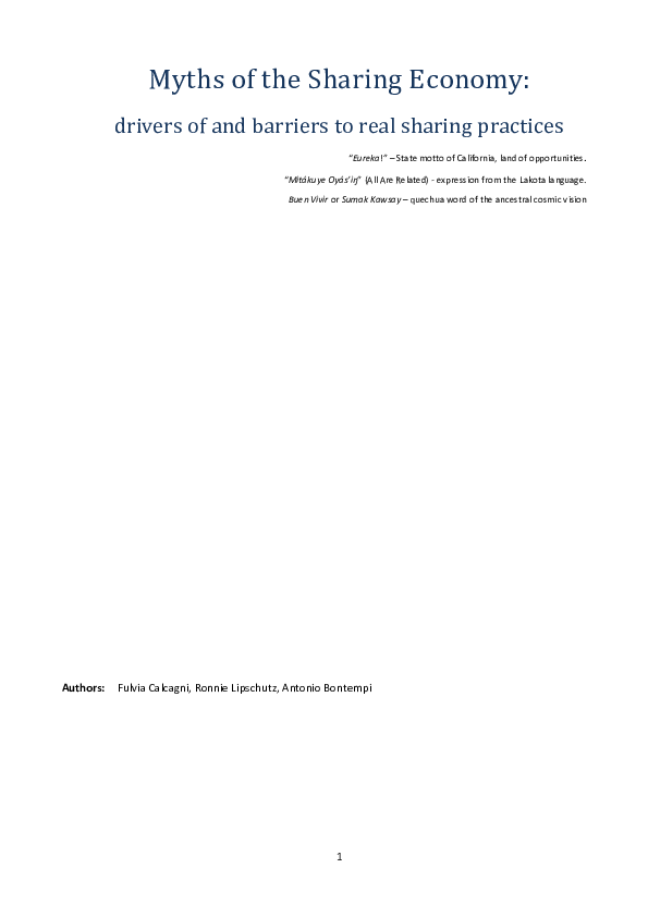 (PDF) Myths of the Sharing Economy drivers of and barriers to real ...