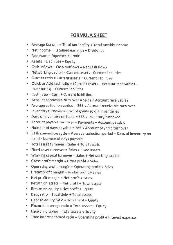 (PDF) Formula sheet | Mouza Al ali - Academia.edu
