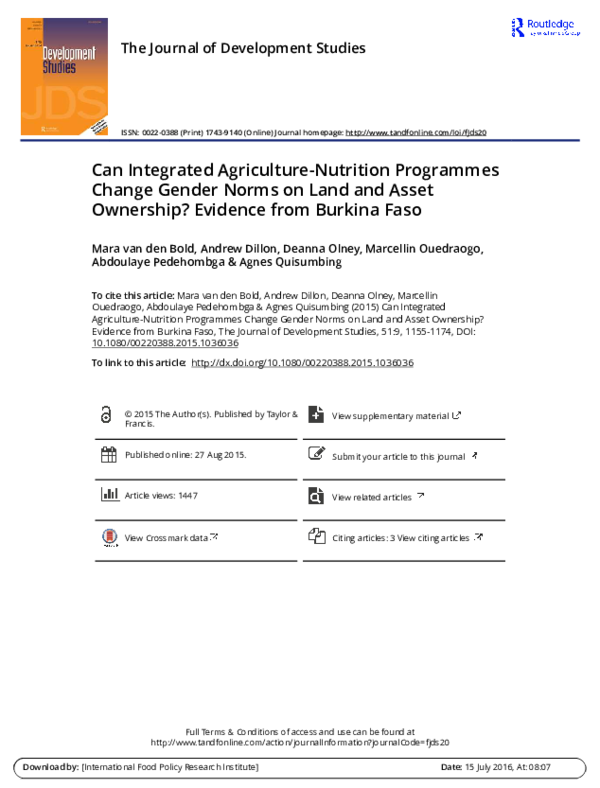 (PDF) Can Integrated Agriculture-Nutrition Programmes Change Gender ...