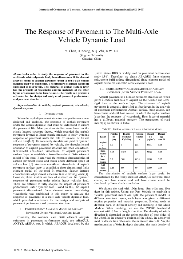 (PDF) The Response of Pavement to The Multi-Axle Vehicle Dynamic Load