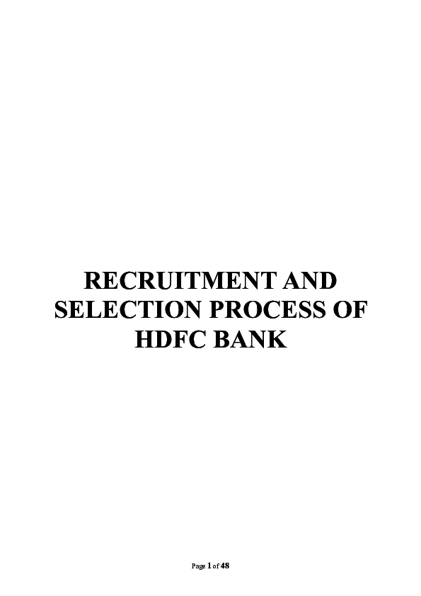 (DOC) RECRUITMENT AND SELECTION PROCESS OF HDFC BANK