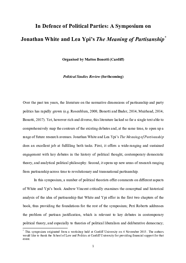 (PDF) In Defence of Political Parties: A Symposium on Jonathan White ...