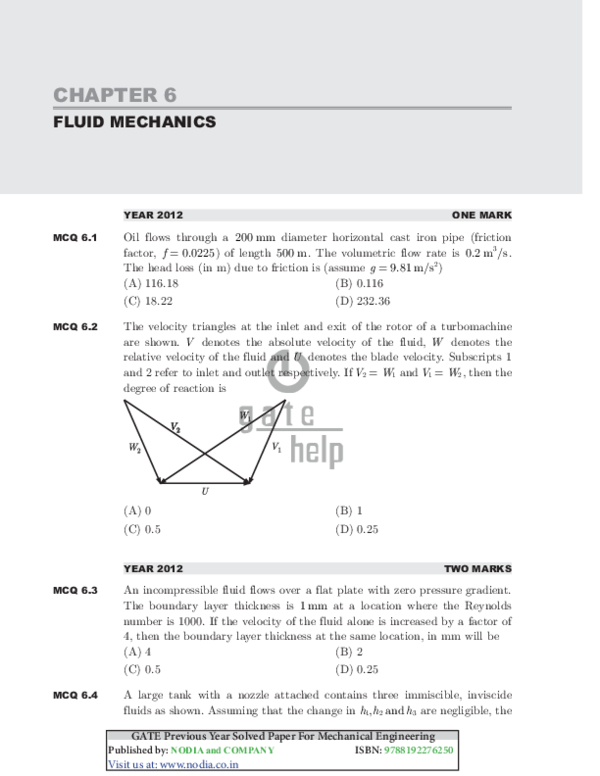 (PDF) CHAPTER 6 FLUID MECHANICS GATE Previous Year Solved Paper For ...