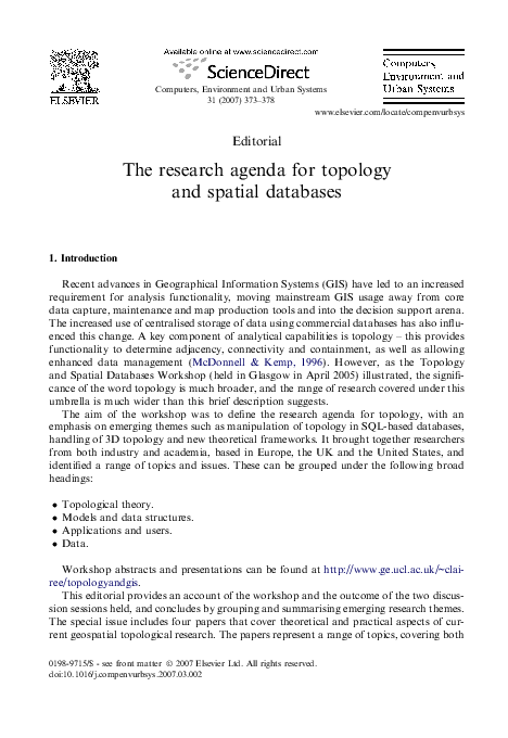 (PDF) The research agenda for topology and spatial databases