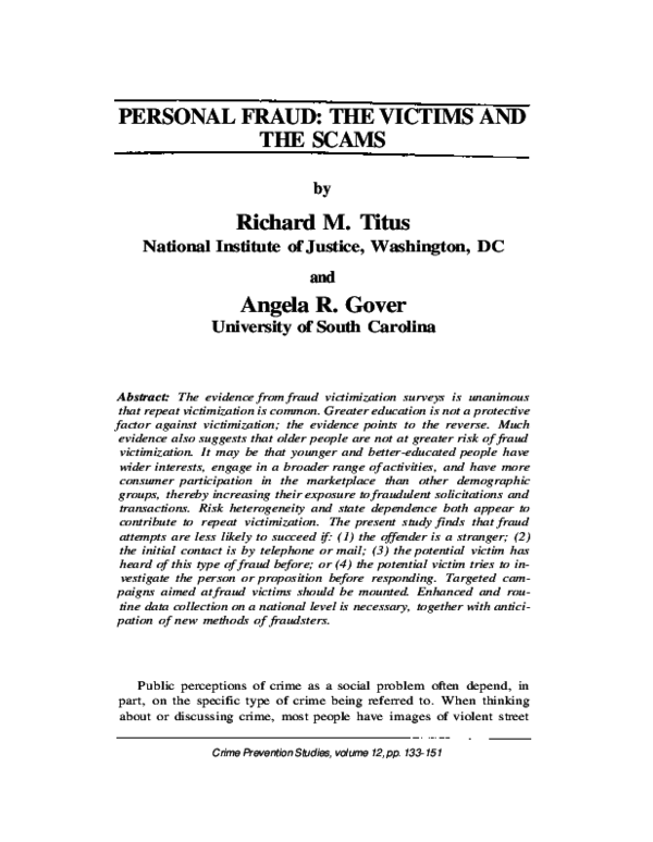 (PDF) Personal Fraud: The Victims and the Scams
