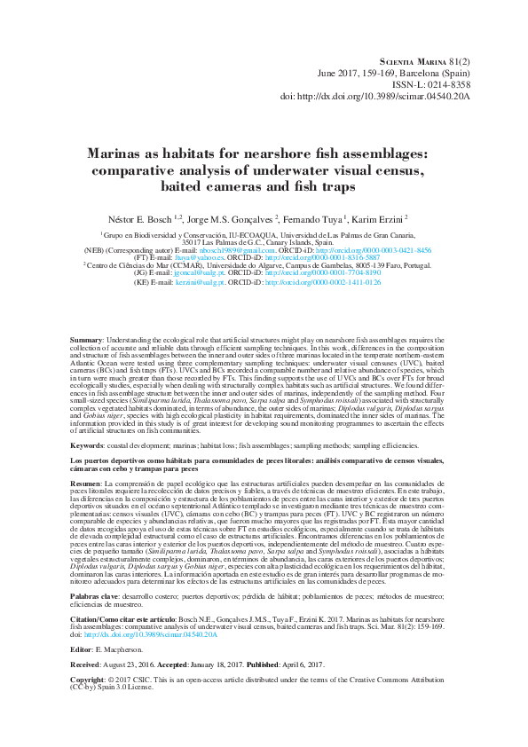 (PDF) Marinas as habitats for nearshore fish assemblages: comparative ...