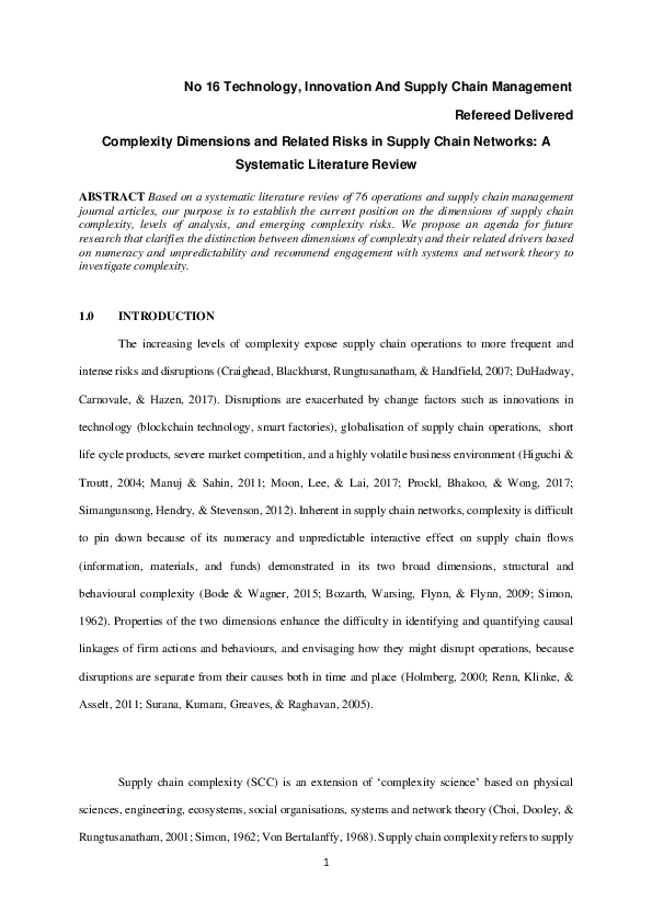 (PDF) Complexity Dimensions and Related Risks in Supply Chain Networks: A Systematic Literature ...
