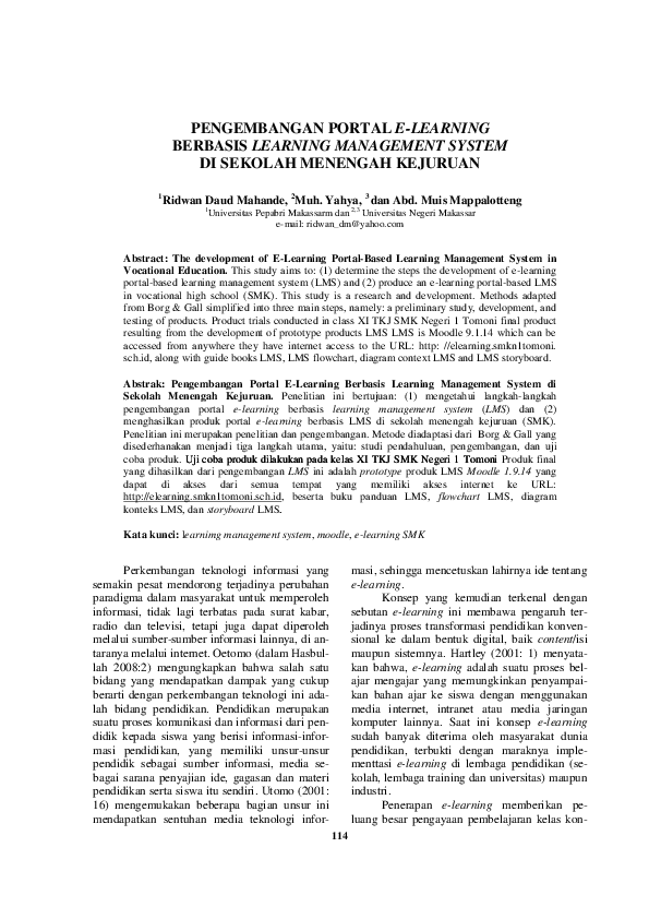 (PDF) PENGEMBANGAN PORTAL E-LEARNING BERBASIS LEARNING MANAGEMENT SYSTEM