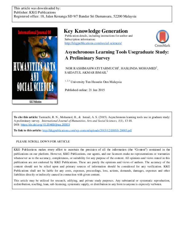 (PDF) Asynchronous Learning Tools Usegraduate Study: A Preliminary Survey