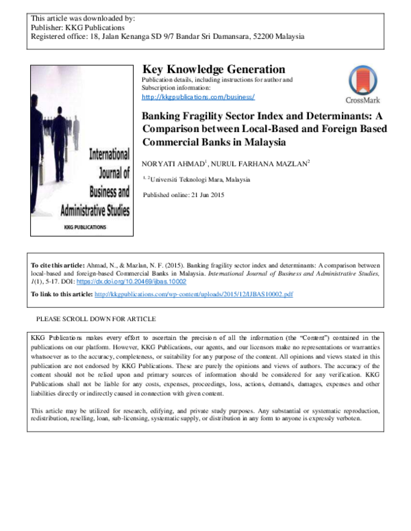 (PDF) Banking Fragility Sector Index and Determinants: A Comparison ...
