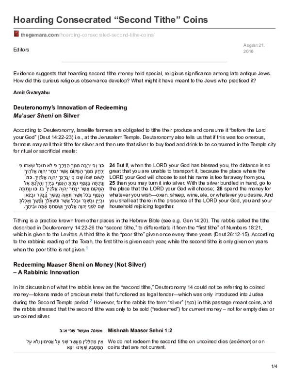 (PDF) Religious Significance of Tithe Coin Hoarding
