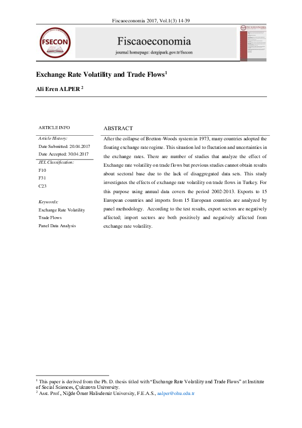 (PDF) Exchange Rate Volatility and Trade Flows