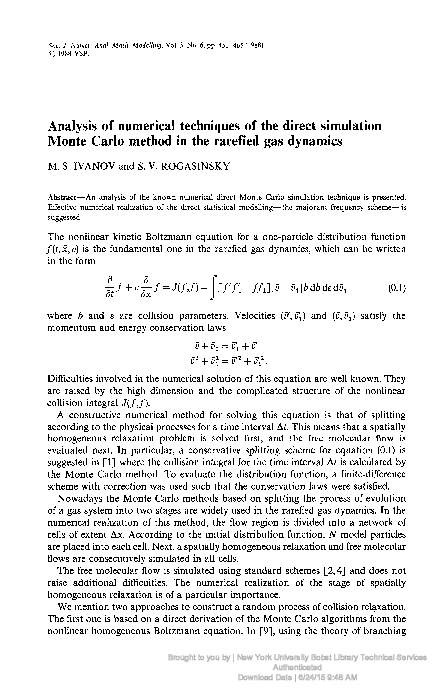 Pdf Analysis Of Numerical Techniques Of The Direct Simulation Monte