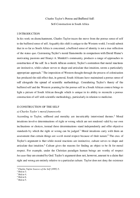 (DOC) Charles Taylor's Porous and Buffered Self: Self-Construction in ...