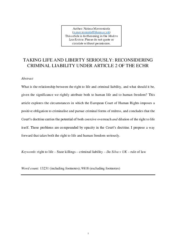 (PDF) Taking Life and Liberty Seriously: Reconsidering Criminal ...