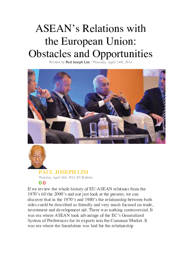 (PDF) ASEAN's Relations with the European Union: Obstacles and ...