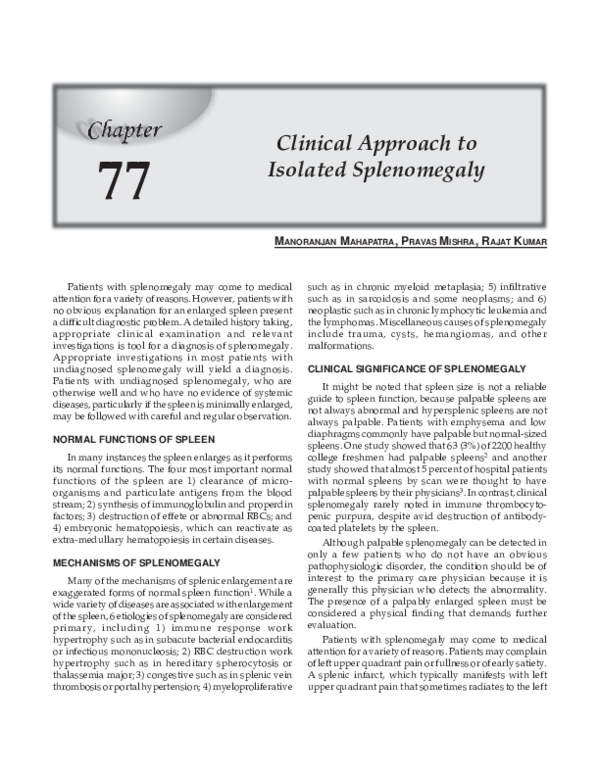 (PDF) Clinical Approach to Isolated Splenomegaly