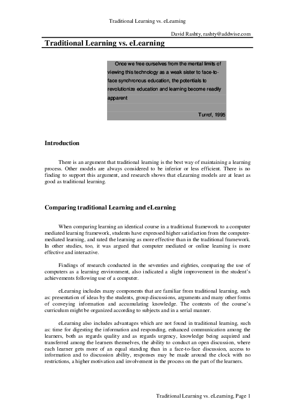 (PDF) Traditional Learning vs. eLearning Traditional Learning vs. eLearning