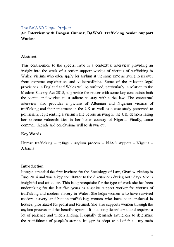 (PDF) The BAWSO Diogel Project An Interview with Imogen Gunner, BAWSO ...