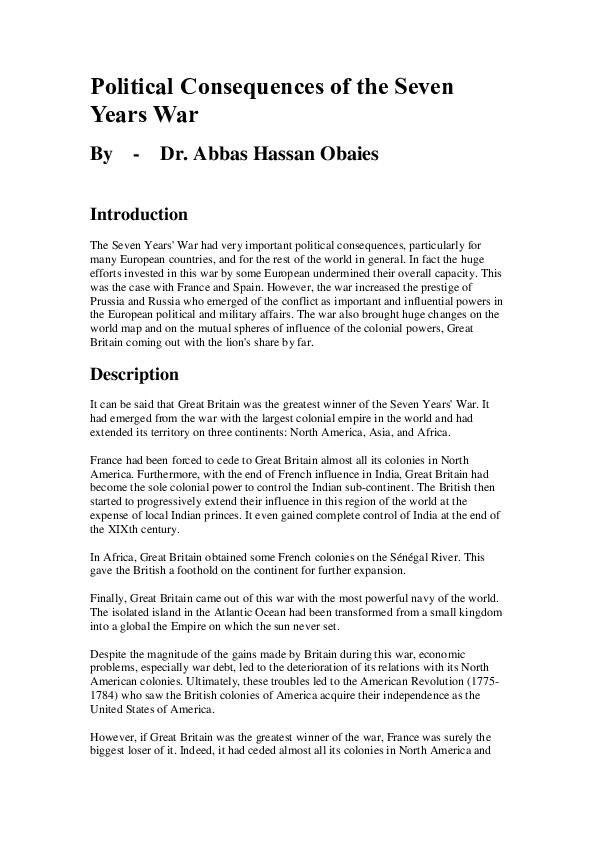 (DOC) Political Consequences of the Seven Years War