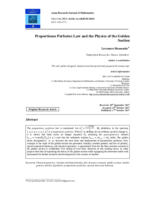 (PDF) Proportiones Perfectus Law and the Physics of the Golden Section