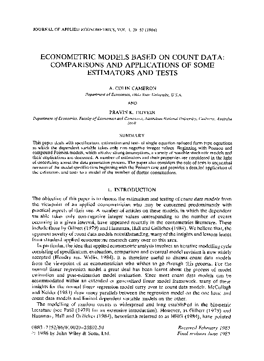 Pdf Econometric Models Based On Count Data Comparisons And